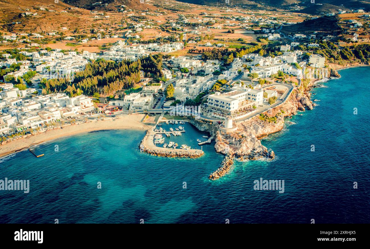 Aerial panoramic viewpoint of scenic costal village by the beautiful ...