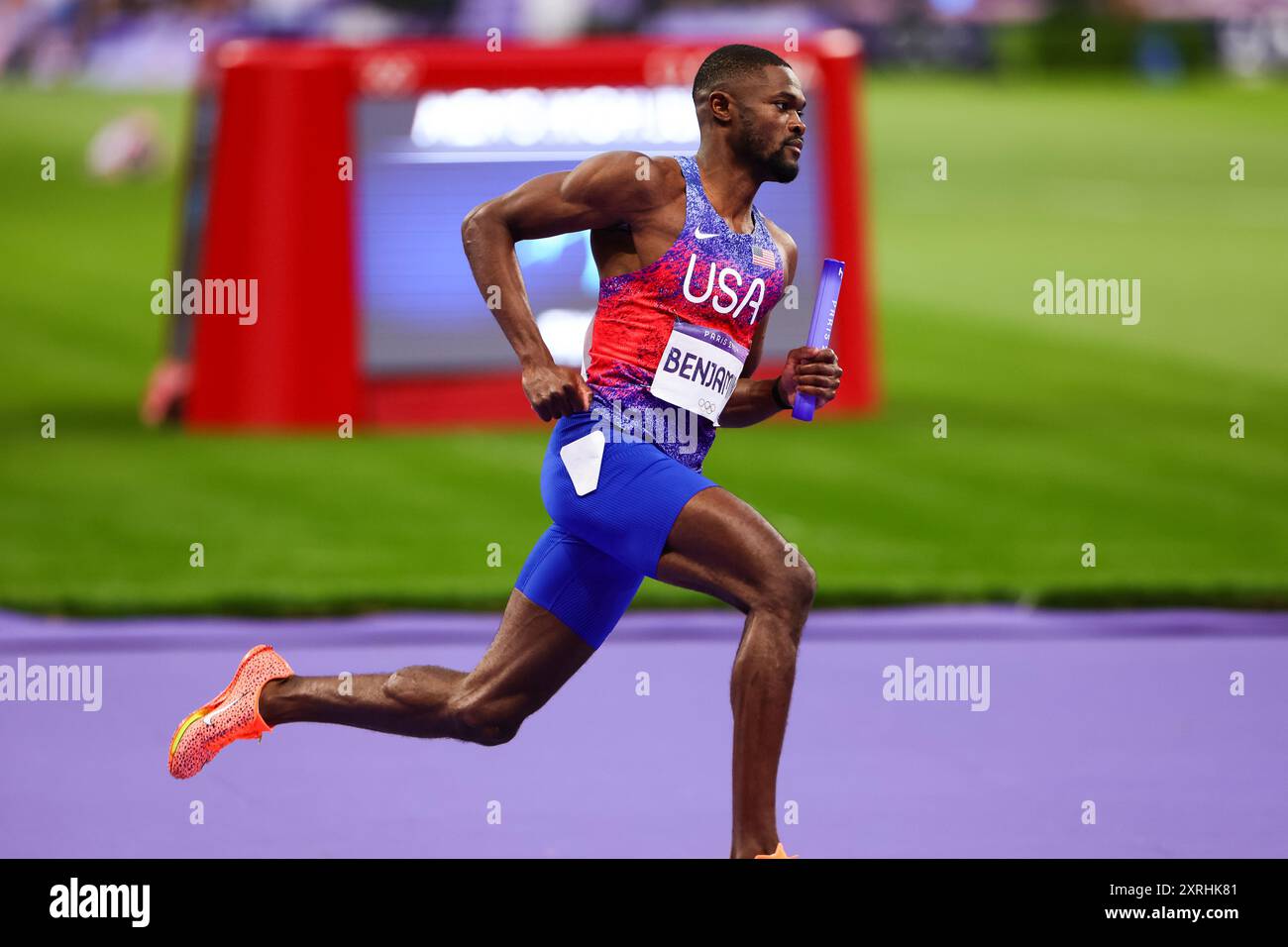 Paris, France, 10 August, 2024. Rai Benjamin of USA runs during the Men’s 4 x 400m Relay Final ...