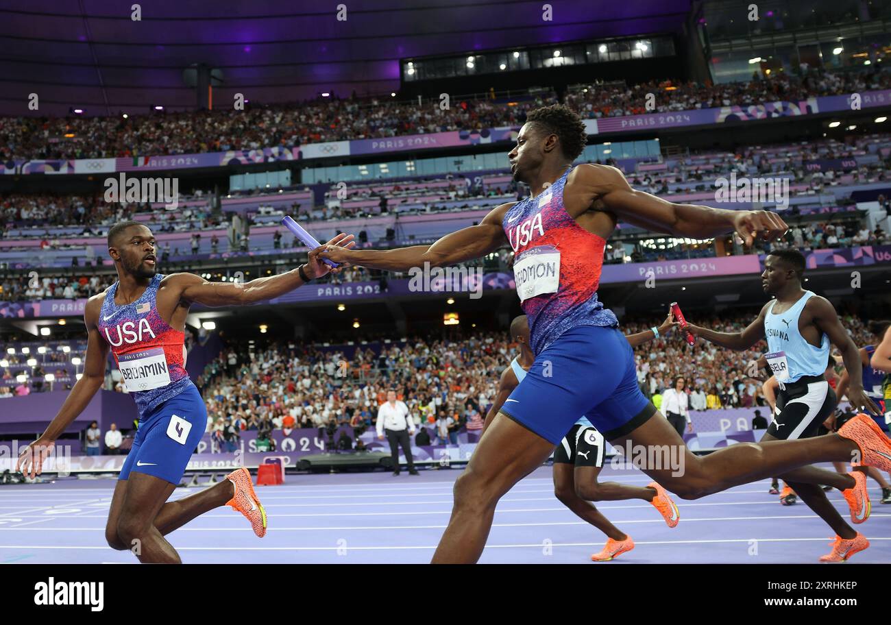 Paris, France. 10th Aug, 2024. Bryce Deadmon (R) and Rai Benjamin of ...