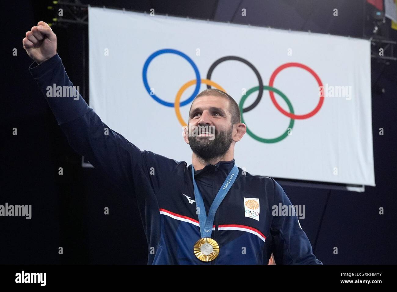 Gold medalist Georgia's Geno Petriashvili celebrates during the medal ...