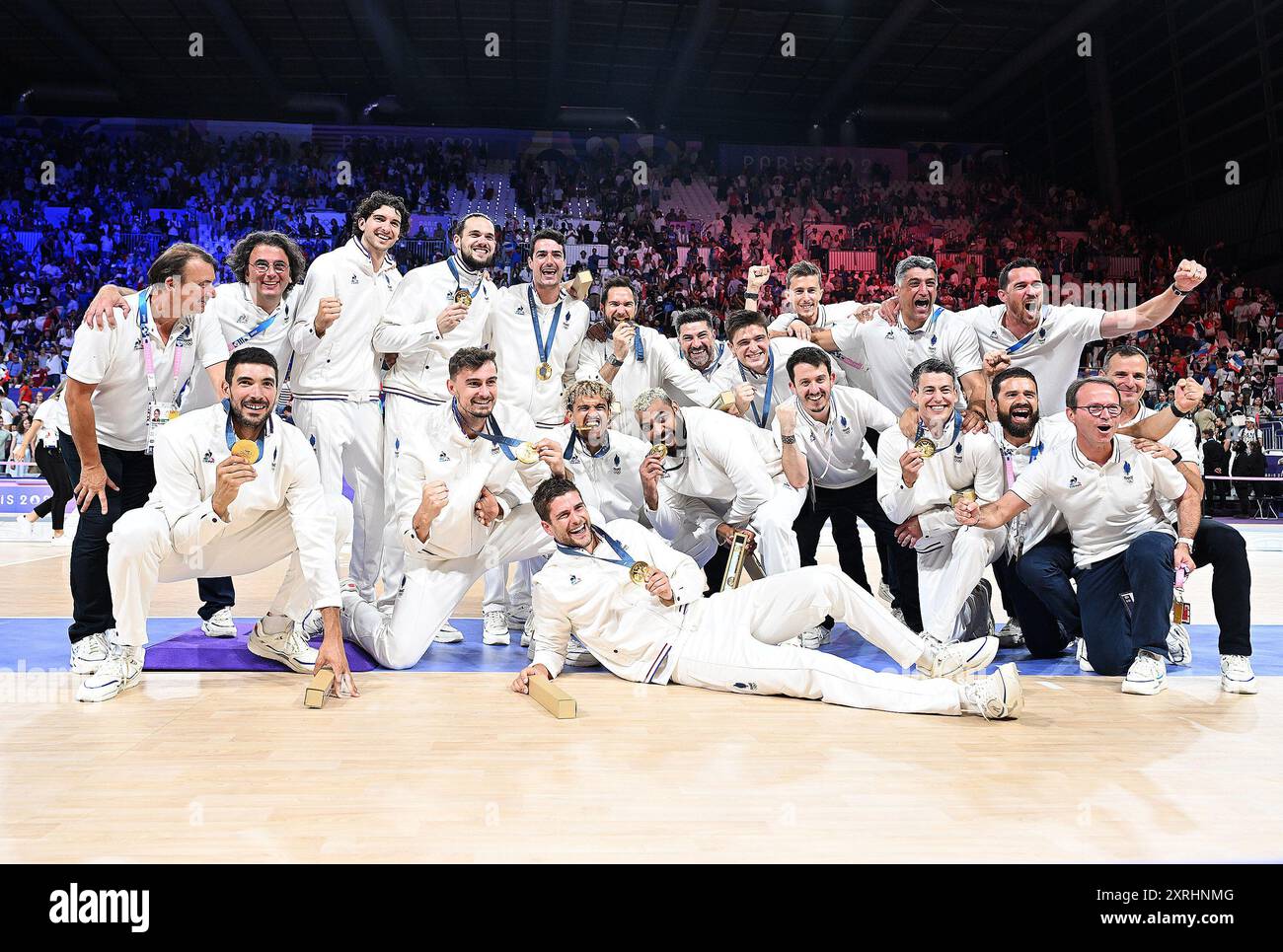 Paris, France. 10th Aug, 2024. Gold medalists team France pose for ...