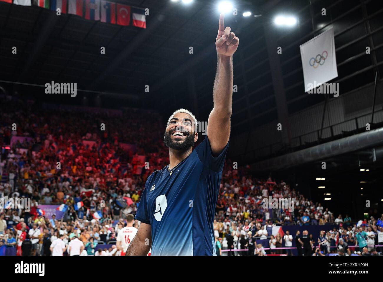 Paris, France. 10th Aug, 2024. Earvin Ngapeth of France celebrates ...