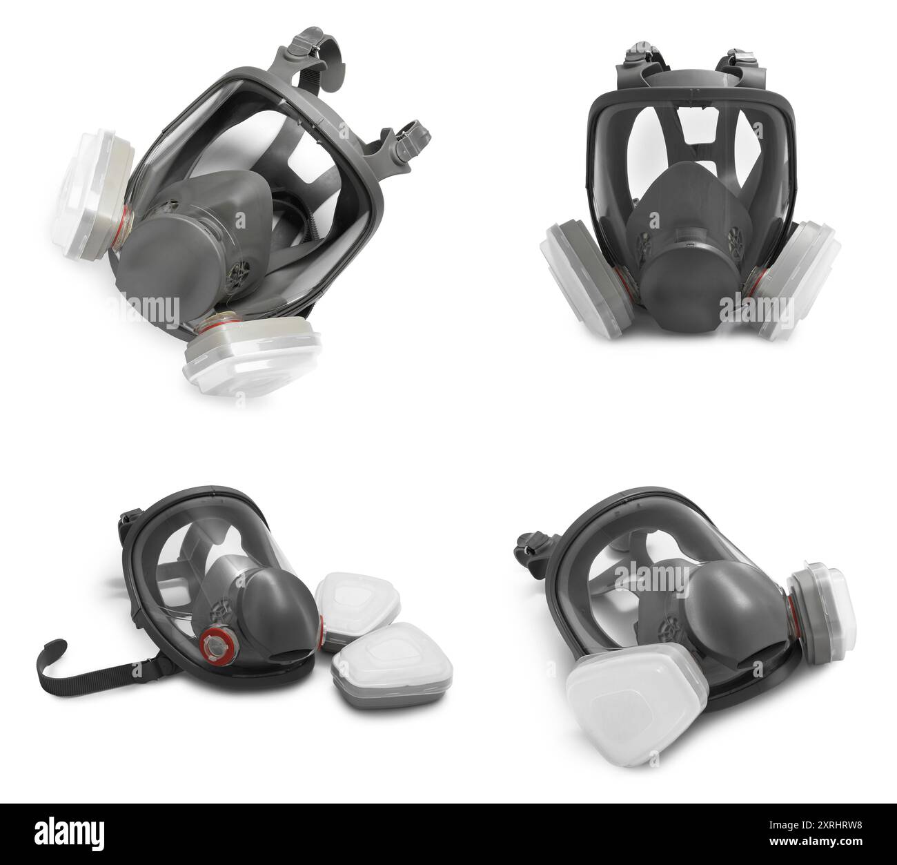 Respirator with replaceable filters isolated on white, collage Stock ...