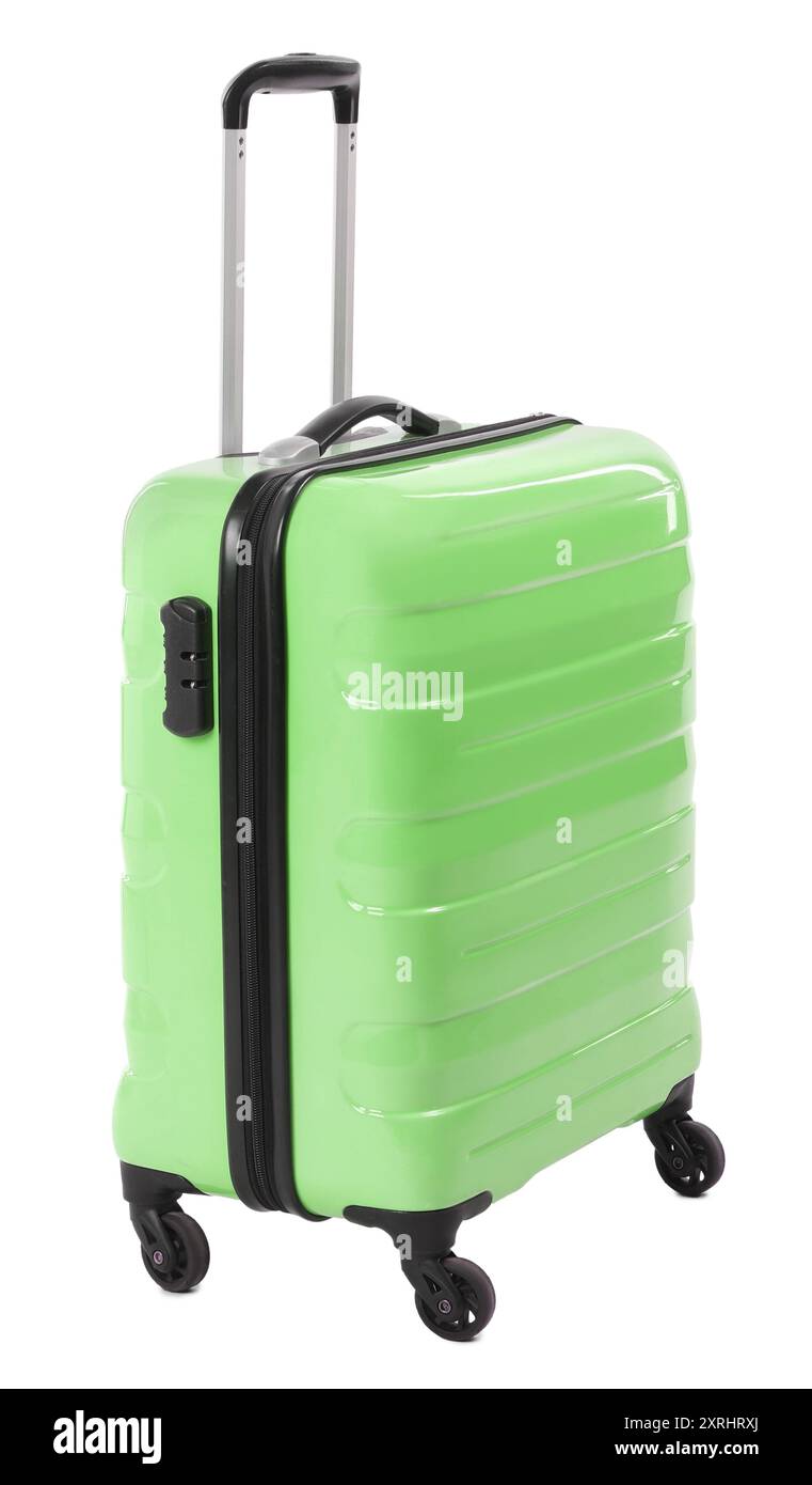 Green suitcase on wheels Cut Out Stock Images & Pictures - Alamy
