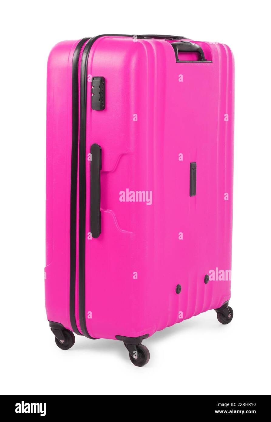 One hot pink suitcase isolated on white Stock Photo - Alamy