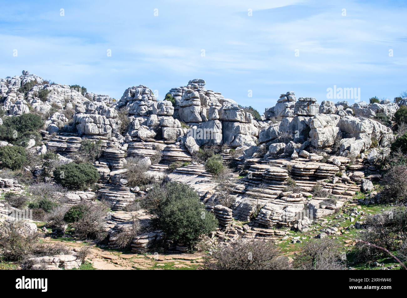 Hiking in the Torcal de Antequerra National Park, limestone rock ...