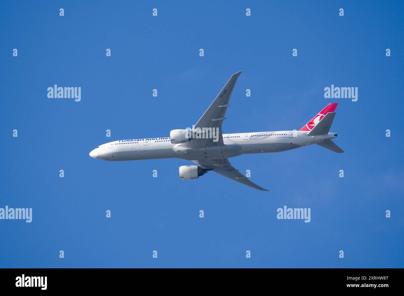 Plane is flying on very low altitude. Commercial flight. Summer ...