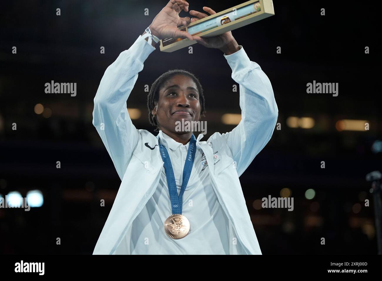 Bronze medalist Refugee Olympic Team's Cindy Ngamba poses during a ...
