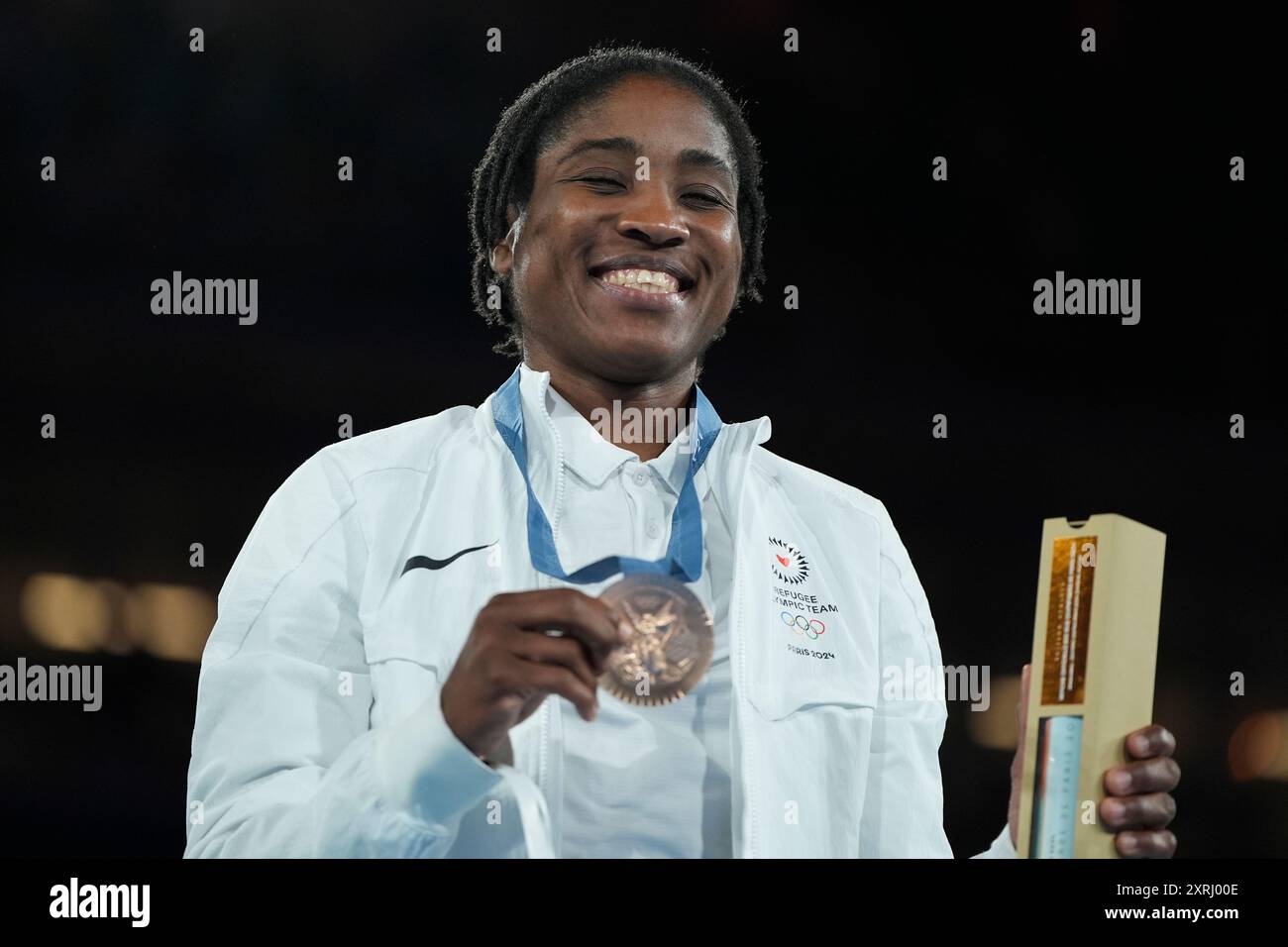 Bronze medalist Refugee Olympic Team's Cindy Ngamba poses during a ...