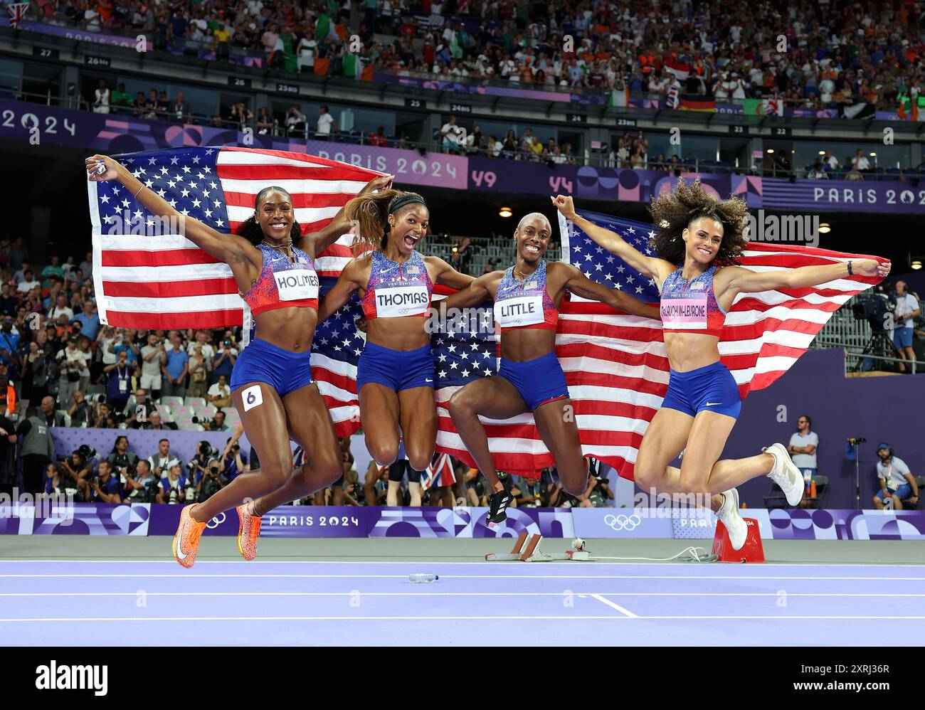 Paris, France. 10th Aug, 2024. Alexis Holmes, Gabrielle Thomas, Shamier ...