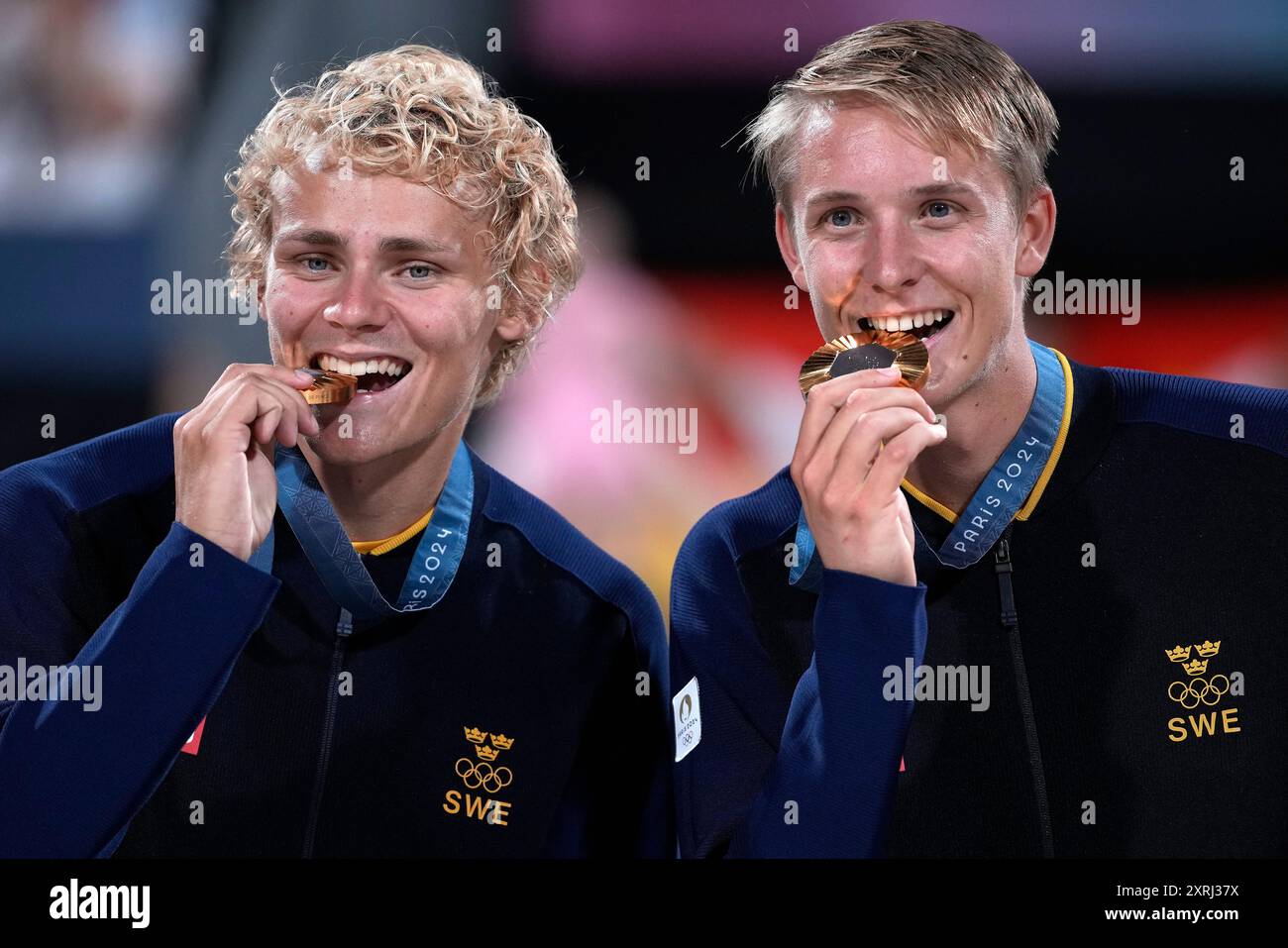 Sweden's David Ahman, left, and Jonatan Hellvig celebrate with their ...