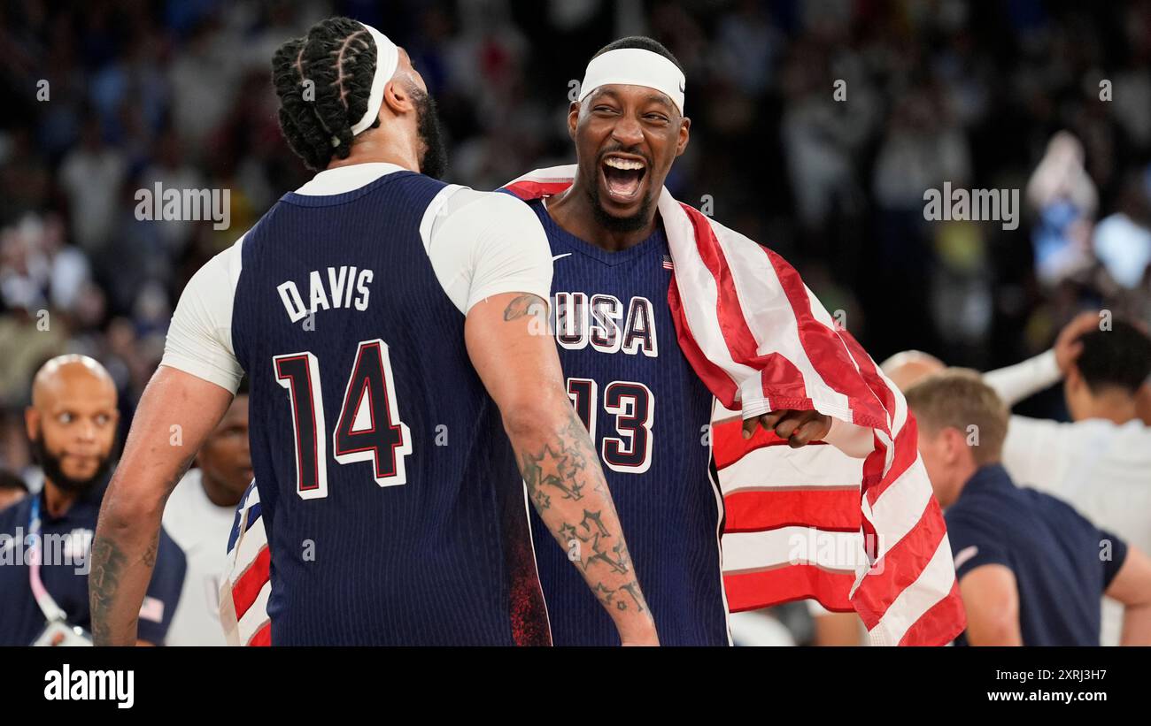 United States' Anthony Davis (14) and United States' Bam Adebayo (13 ...