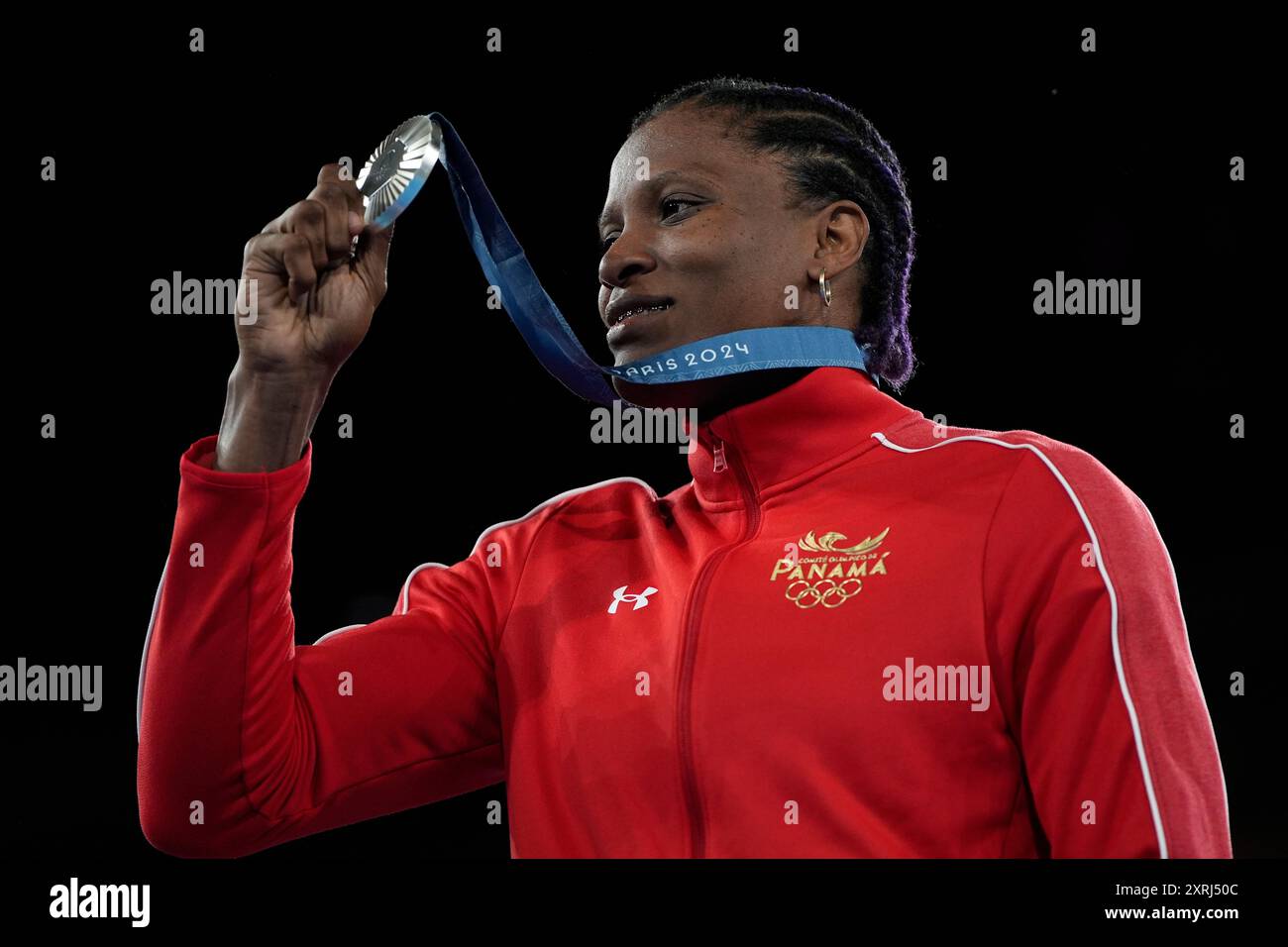 Silver medalist Panama's Atheyna Bylon poses during a medals ceremony ...