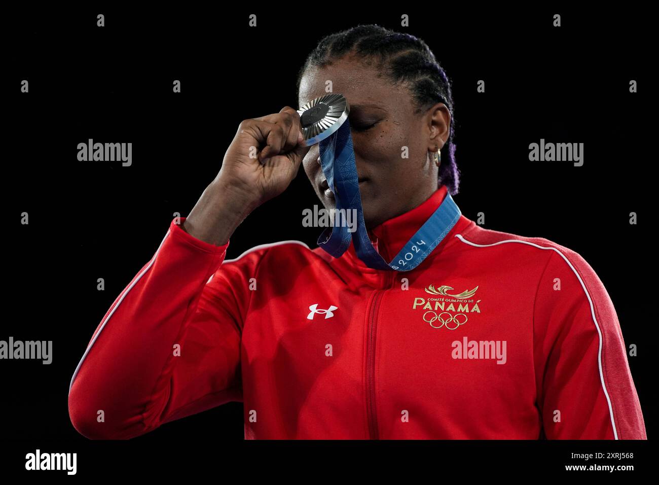 Silver medalist Panama's Atheyna Bylon poses during a medals ceremony ...