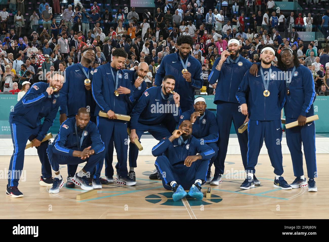 Paris, Fra. 11th Aug, 2024. Team USA Basketball players (l-r) Stephen ...
