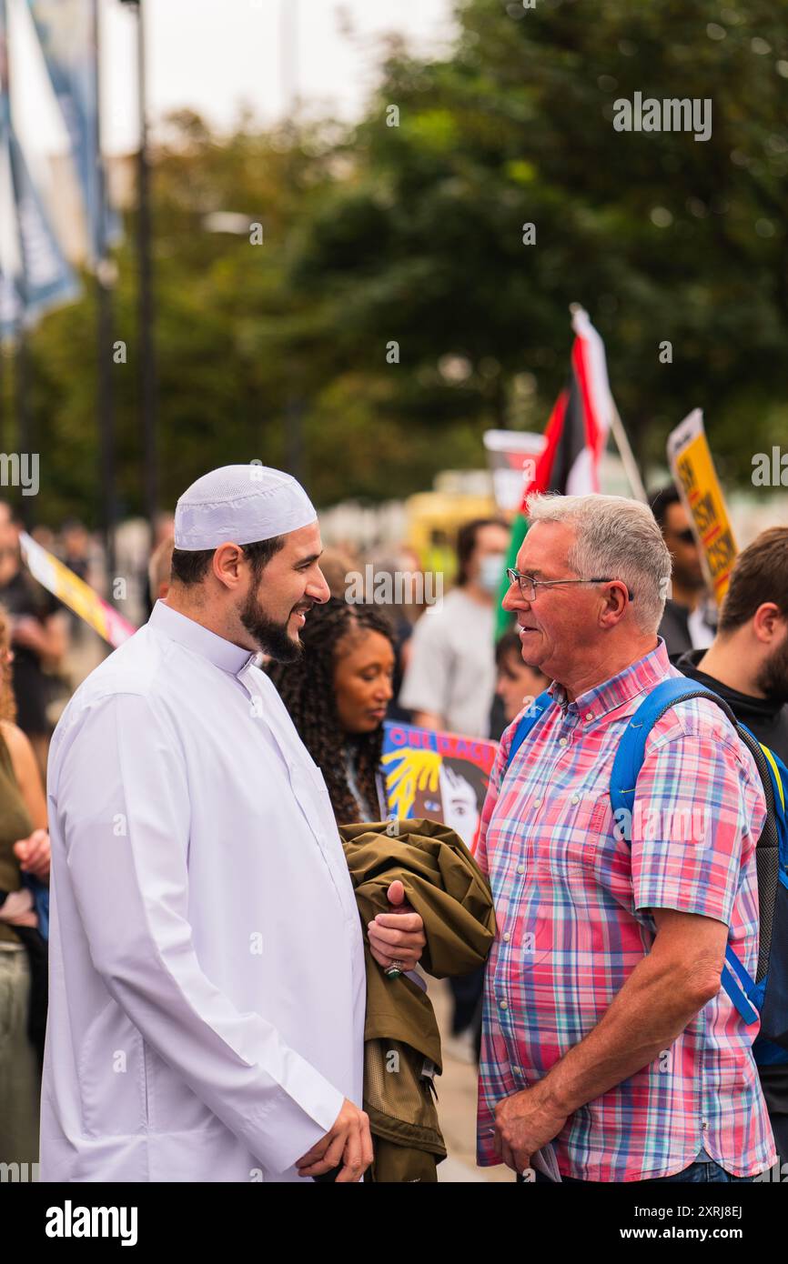 Imam Adam Kelwick addressing Anti Racist crowds at Liverpool Pierhead ...