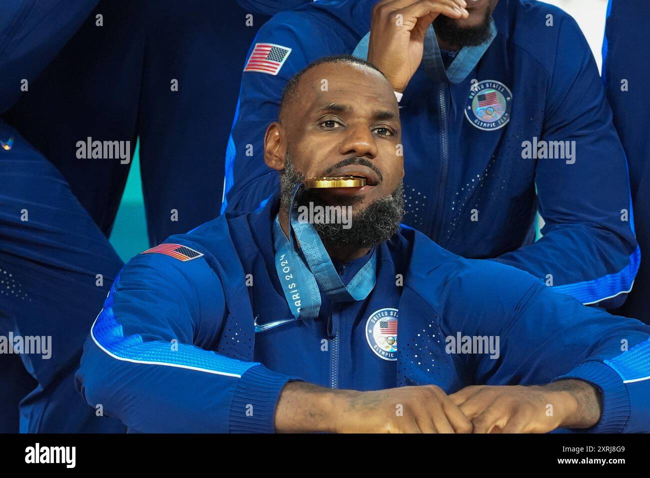 Paris, France. 11th Aug, 2024. Lebron James of the USA (6) poses with ...