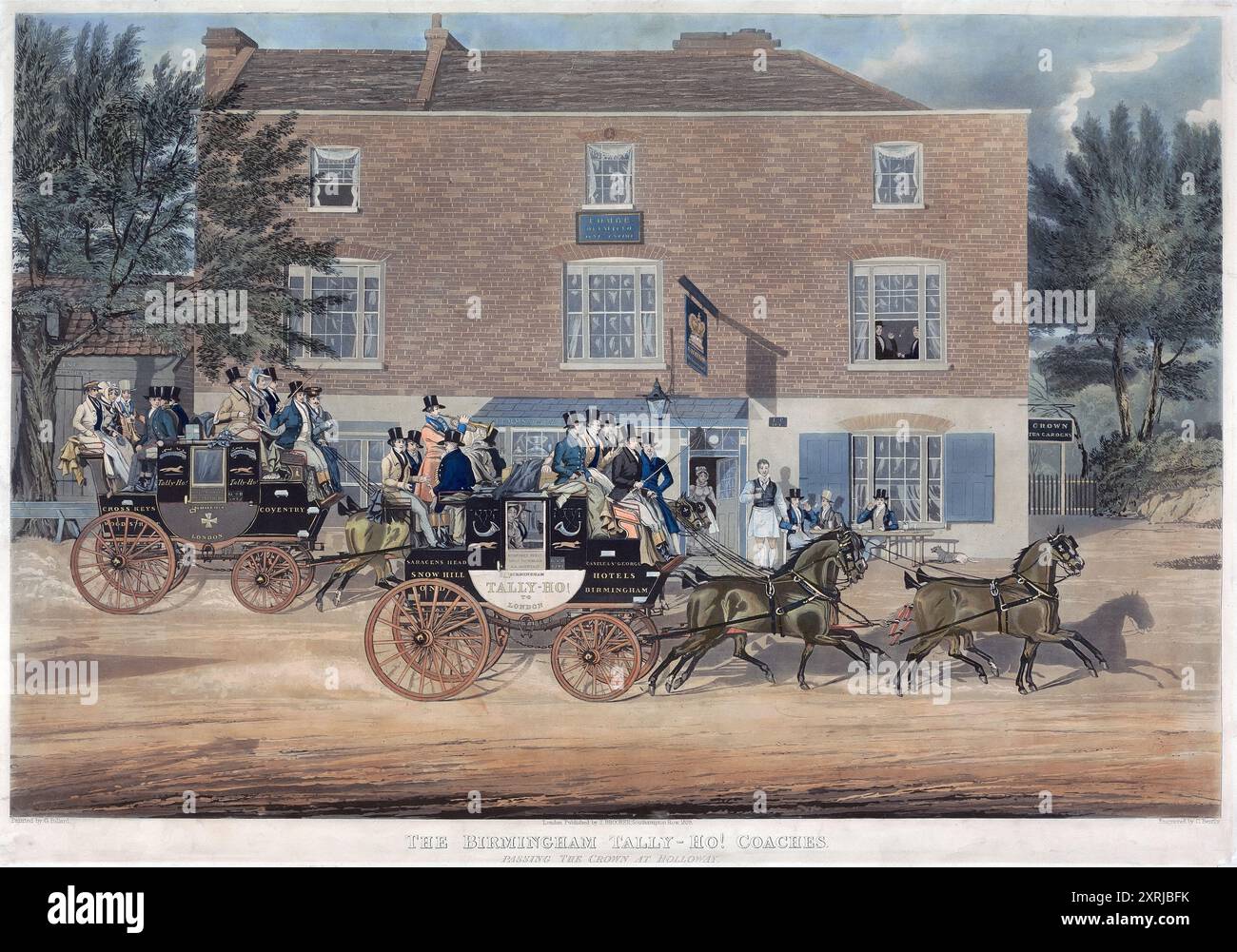 A print coloured engraving of Coaching the Birmingham Tally Ho coaches ...