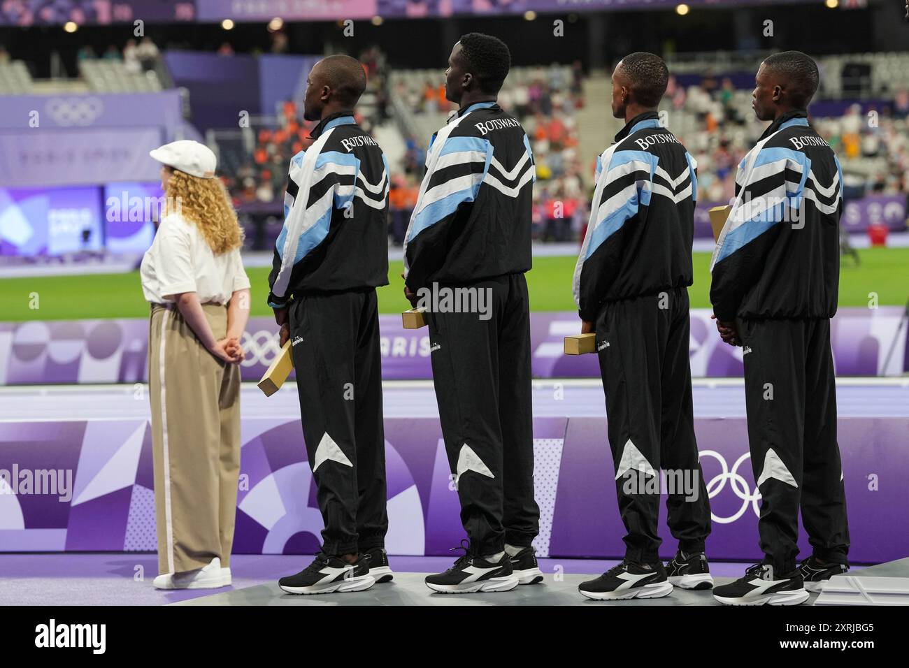 Silver medalists of Great Botswana celebrate on the podium after Men's ...