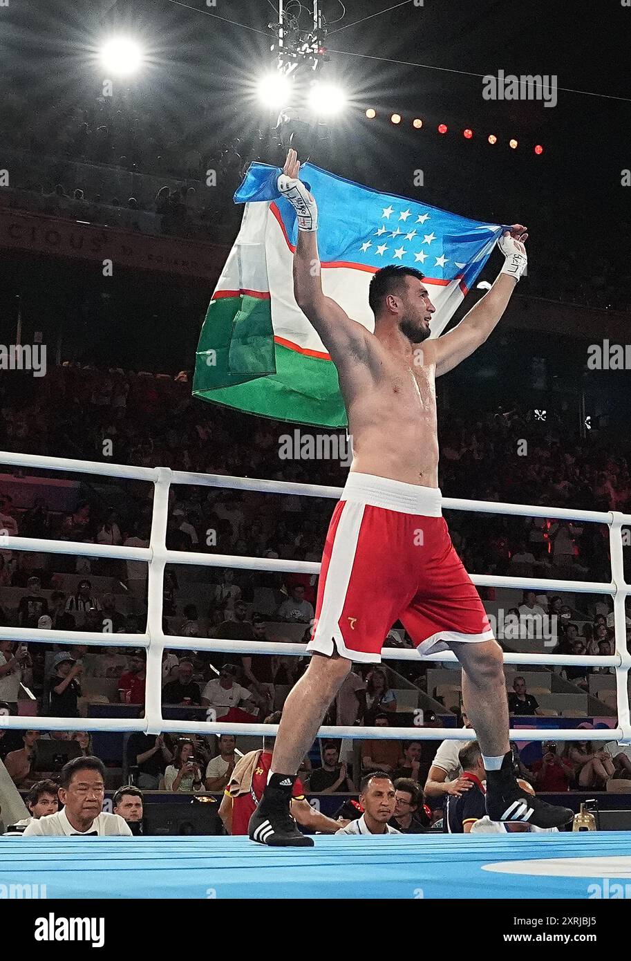 Paris, France. 10th Aug, 2024. Bakhodir Jalolov of Uzbekistan ...
