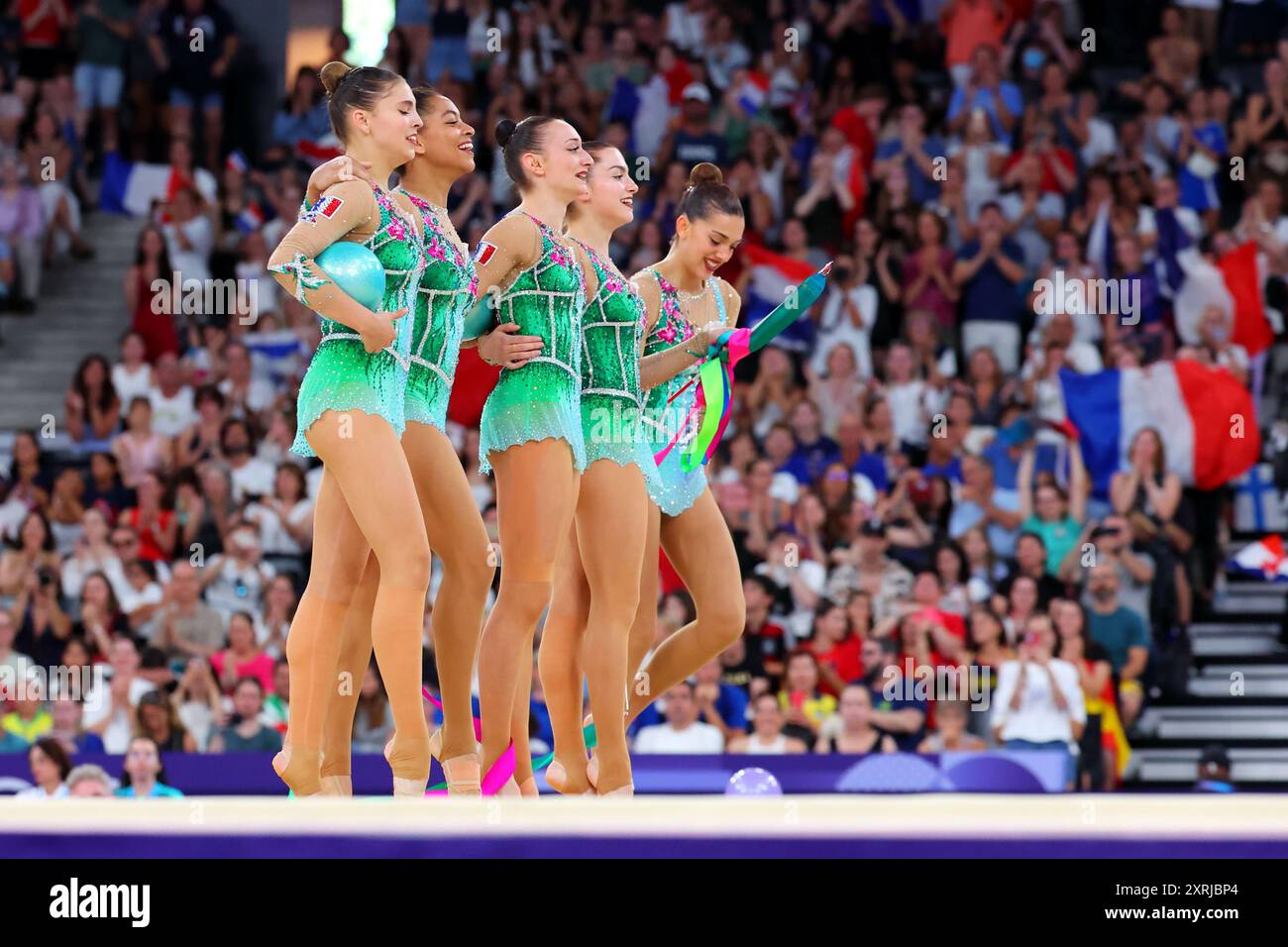 Paris, France. 10th Aug, 2024. France team group (FRA) Rhythmic ...