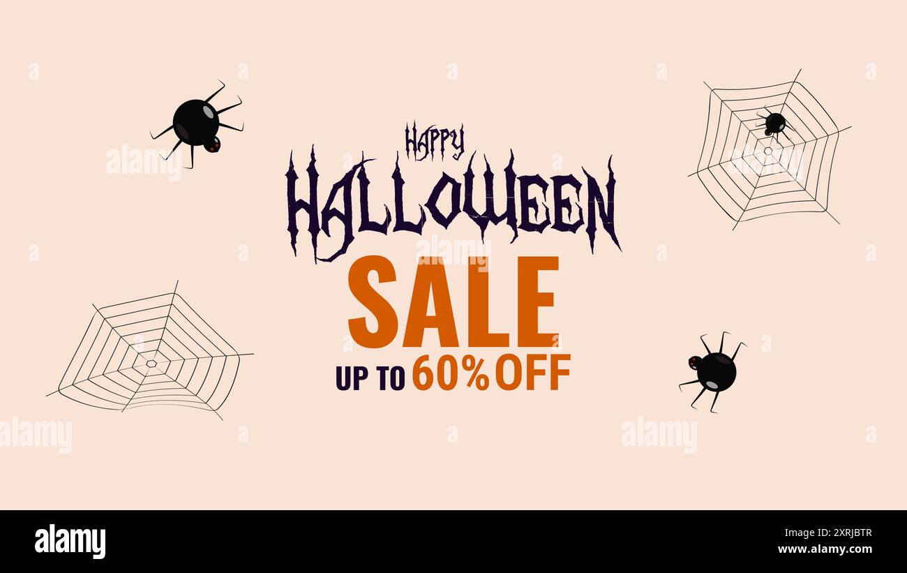 Halloween sale promo banner template offer design. Creepy spiders and ...
