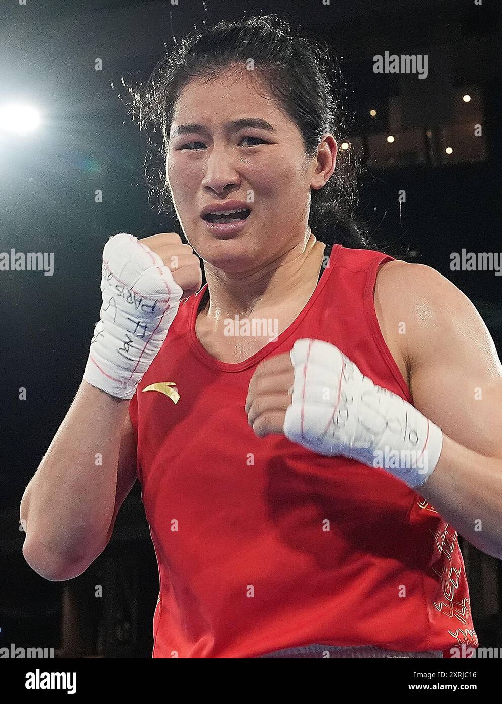 Paris, France. 10th Aug, 2024. Li Qian of China celebrates after the ...