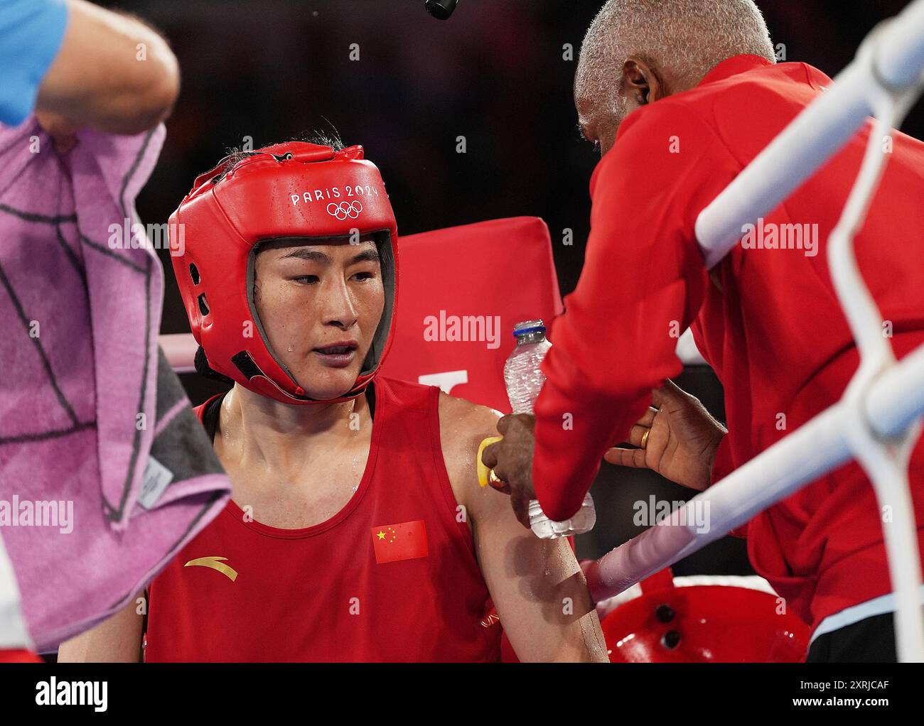 Paris, France. 10th Aug, 2024. Li Qian of China reacts during the women ...