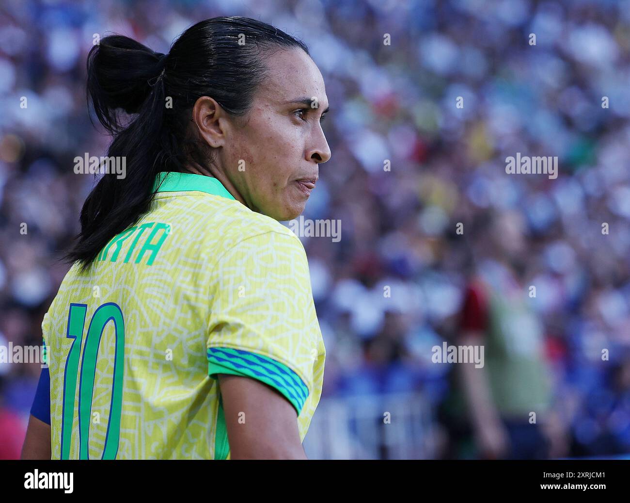 Paris, France. 10th Aug, 2024. Marta of team Brazil reacts during the ...