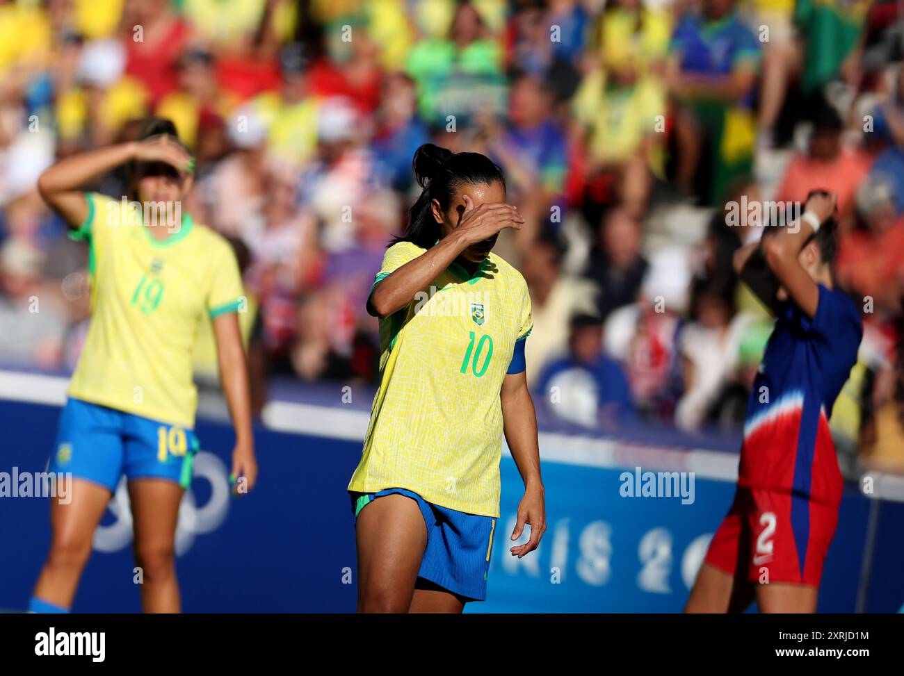 Paris, France. 10th Aug, 2024. Marta (C) of team Brazil competes during ...