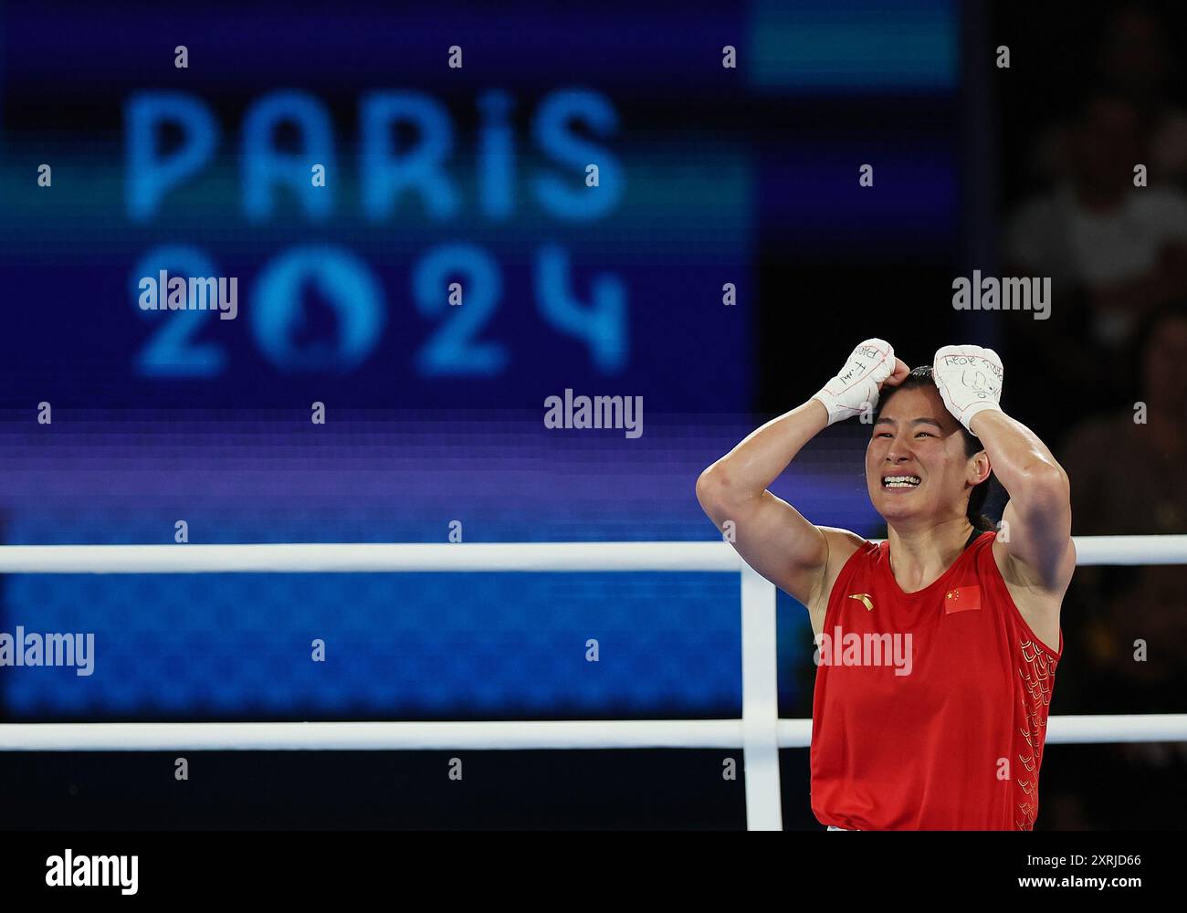 Paris, France. 10th Aug, 2024. Li Qian of China celebrates after the ...