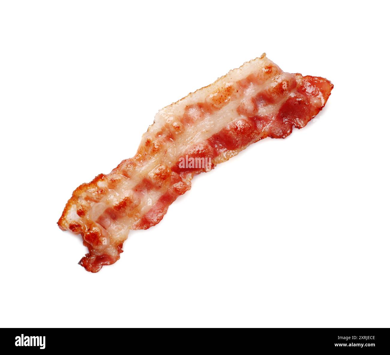 Slice of tasty fried bacon isolated on white, top view Stock Photo - Alamy
