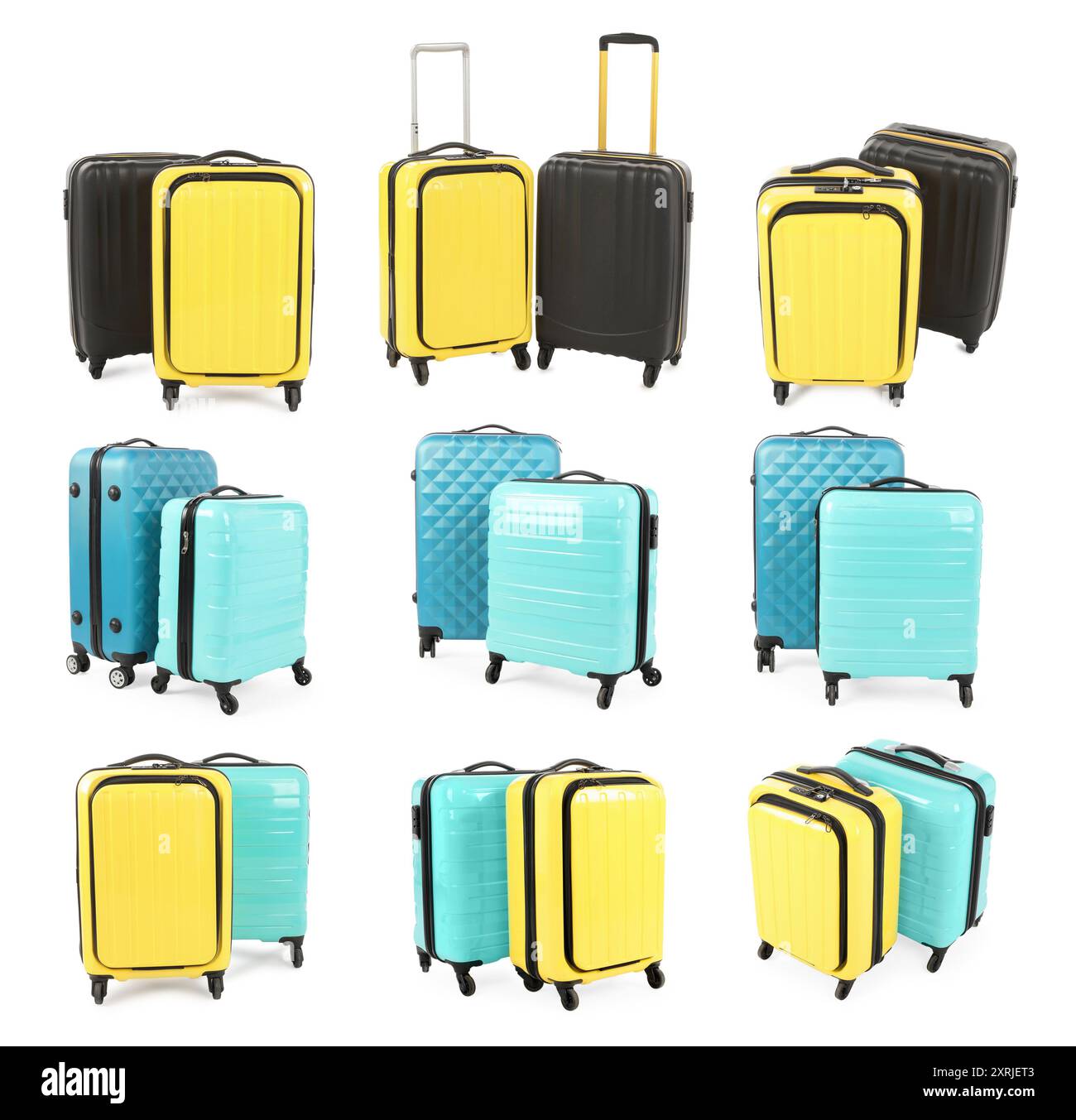 Set of different suitcases on white background Stock Photo - Alamy
