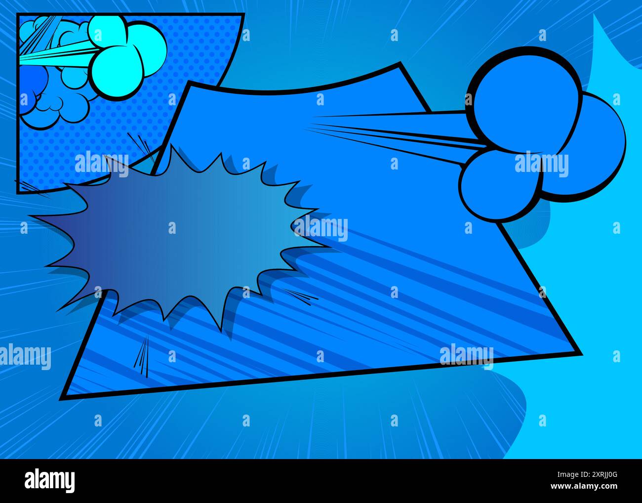 Cartoon blue background, comic book backdrop. Retro vector comics pop ...