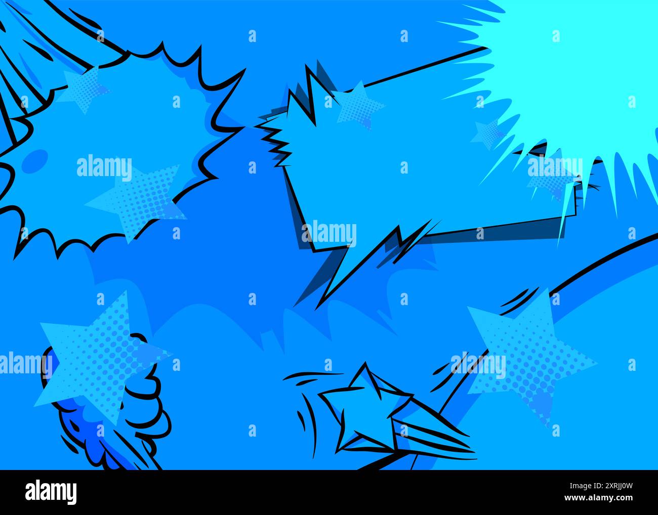 Cartoon blue background, comic book backdrop. Retro vector comics pop ...