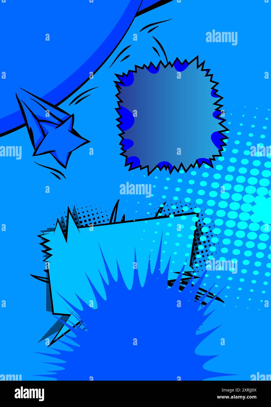 Cartoon blue background, comic book backdrop. Retro vector comics pop ...