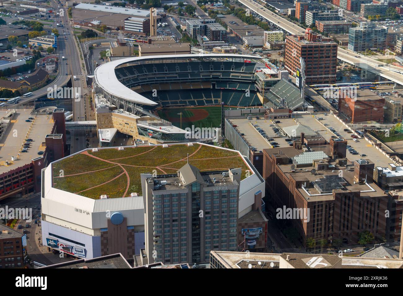 The Target field baseball field stadium and the modern buildings of ...