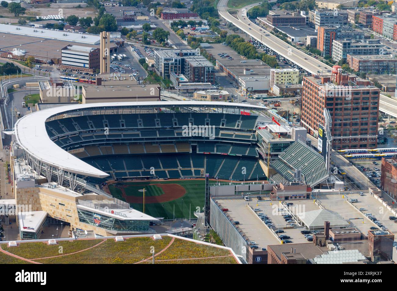 The Target field baseball field stadium and the modern buildings of ...