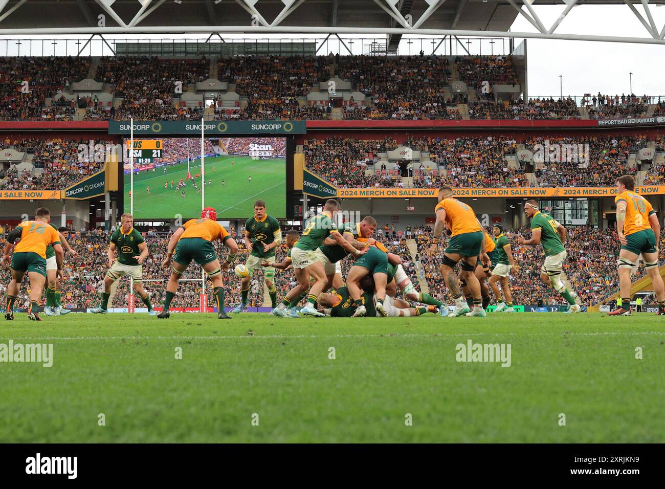 Brisbane, August 10th 2024: Players of South Africa ruck and maul with ...