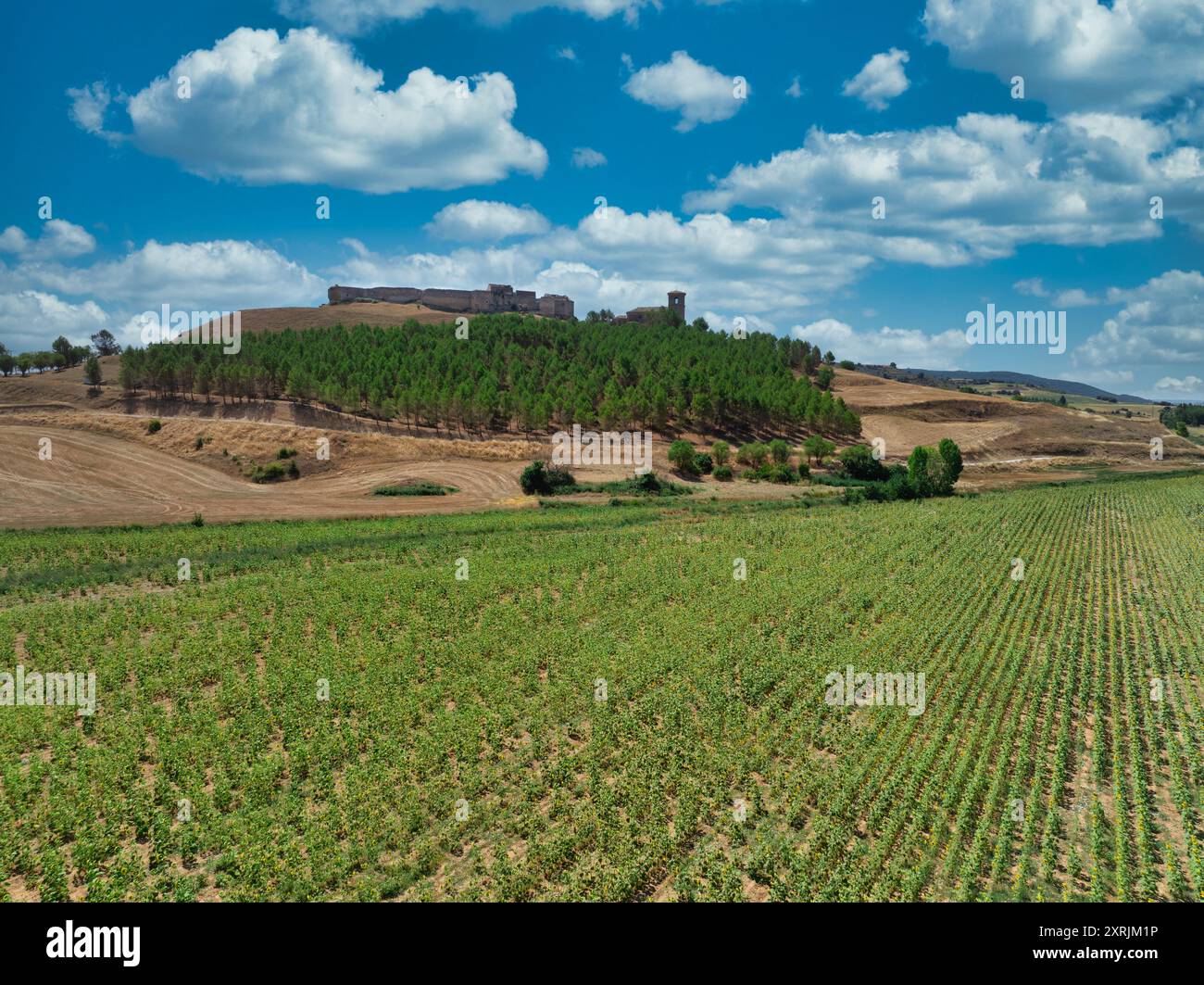 Aerial view of Huerta de la Obispalia in La Mancha Spain, hilltop ...