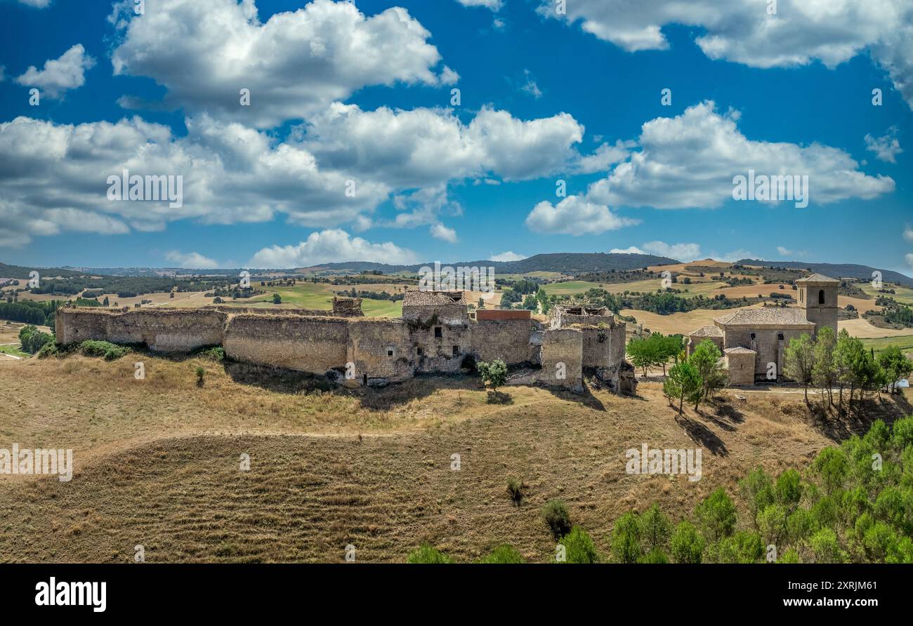 Aerial view of Huerta de la Obispalia in La Mancha Spain, hilltop ...