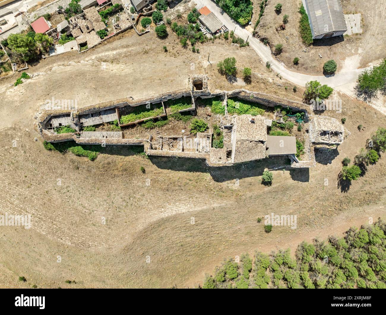 Aerial view of Huerta de la Obispalia in La Mancha Spain, hilltop ...