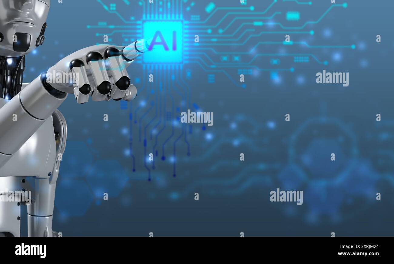 Robot hand finger arm touchscreen ai artificial intelligence copy space ...