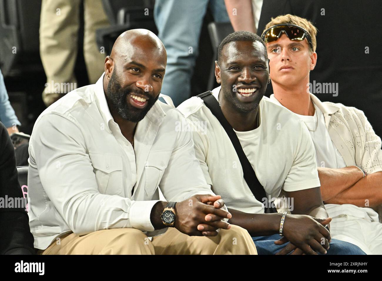 Teddy Riner and Omar Sy attend the Men's Basketball Final Gold Medal ...