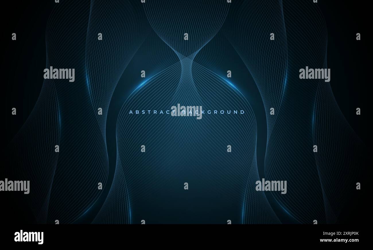 Dark blue futuristic abstract background. Dark echnology background with dynamic flowing wavy ...