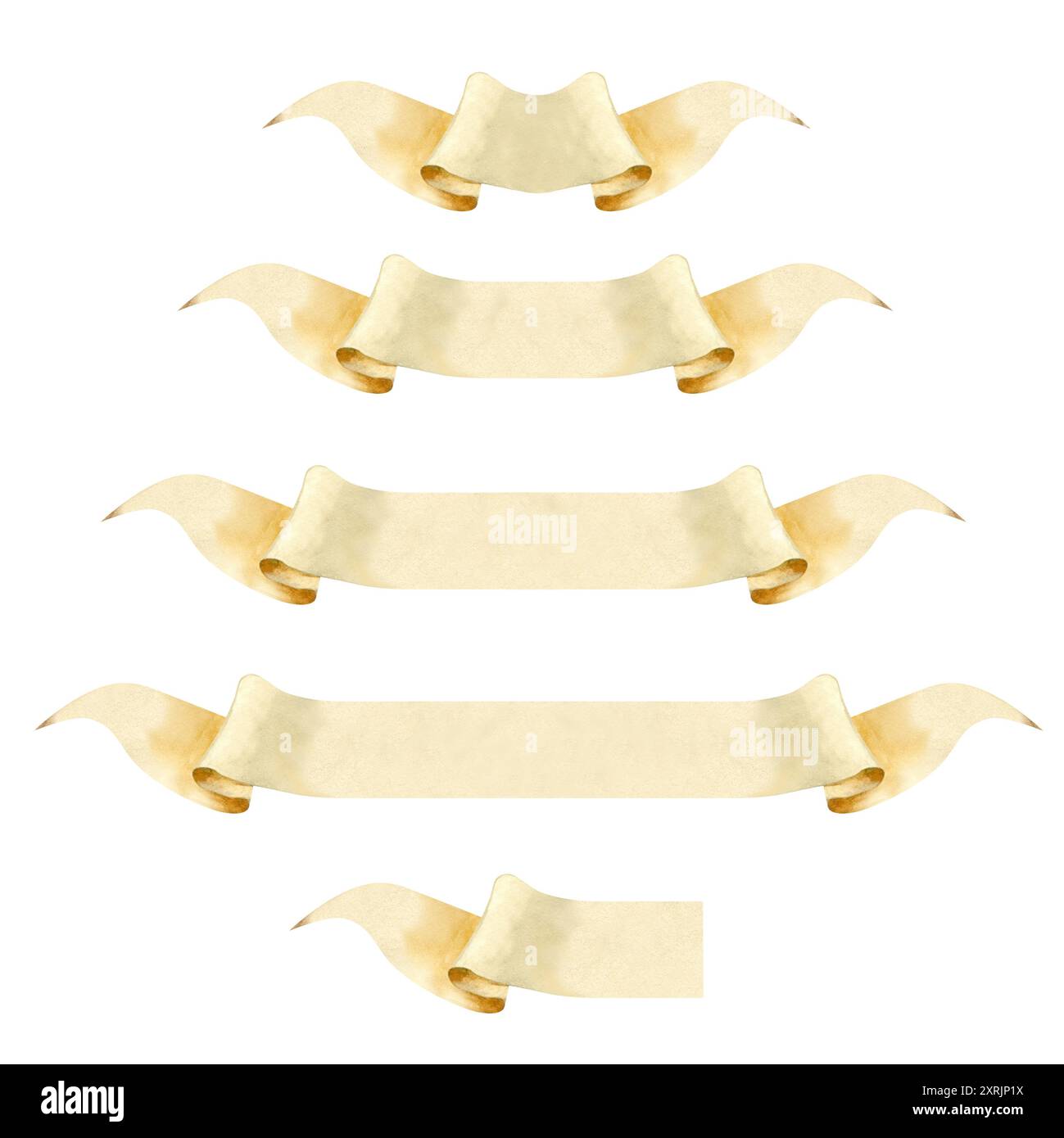 Set of paper blank beige ribbons for decorative text of various lengths ...