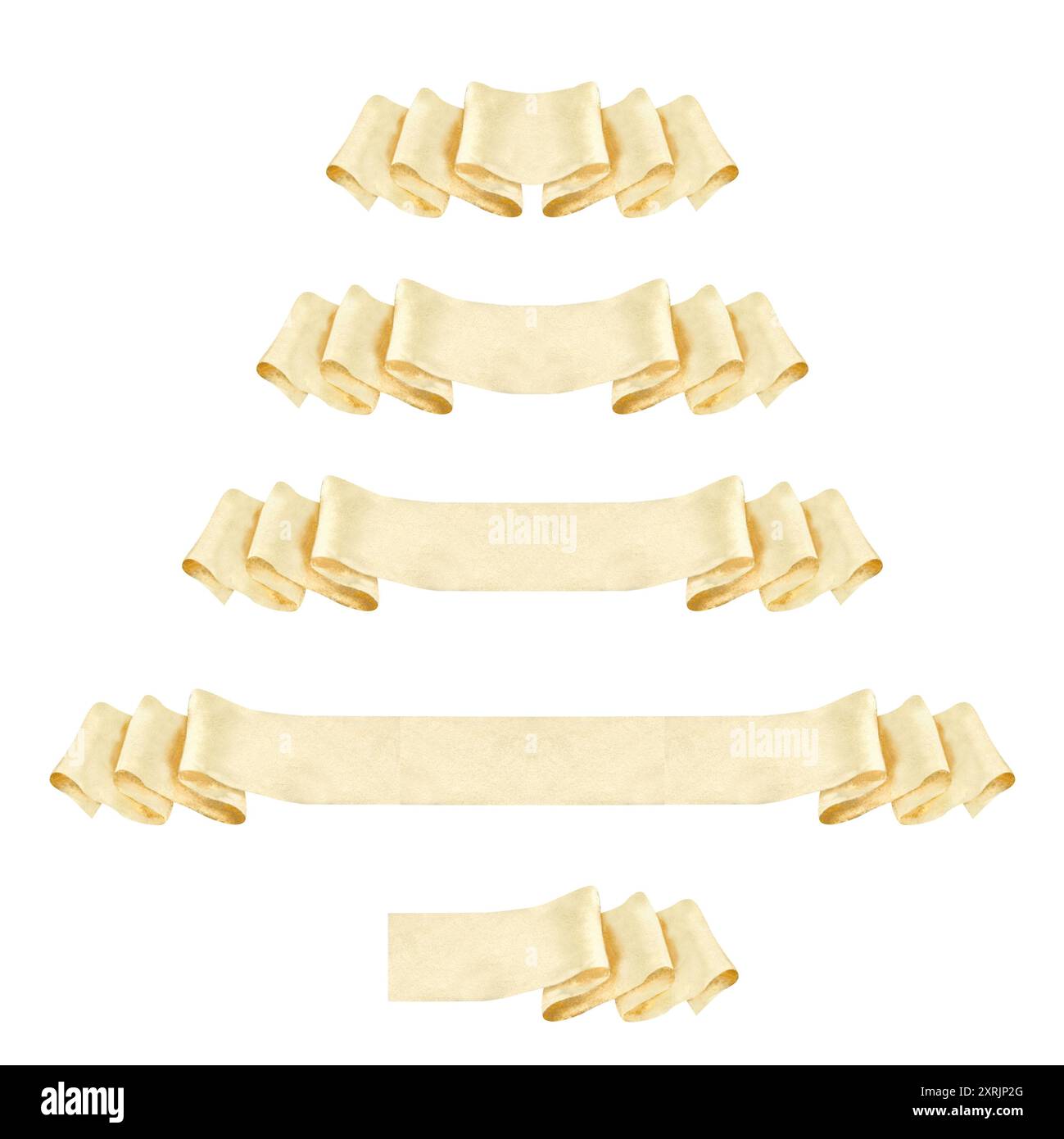 Set of paper blank beige ribbons for decorative text of various lengths ...