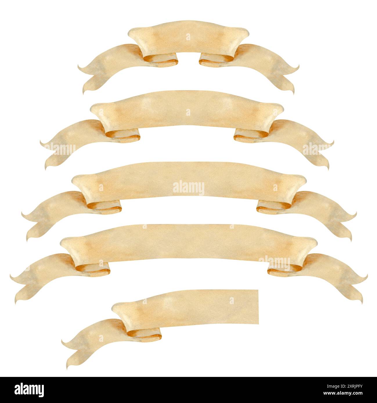 Set of vintage blank beige ribbons for decorative text design in ...