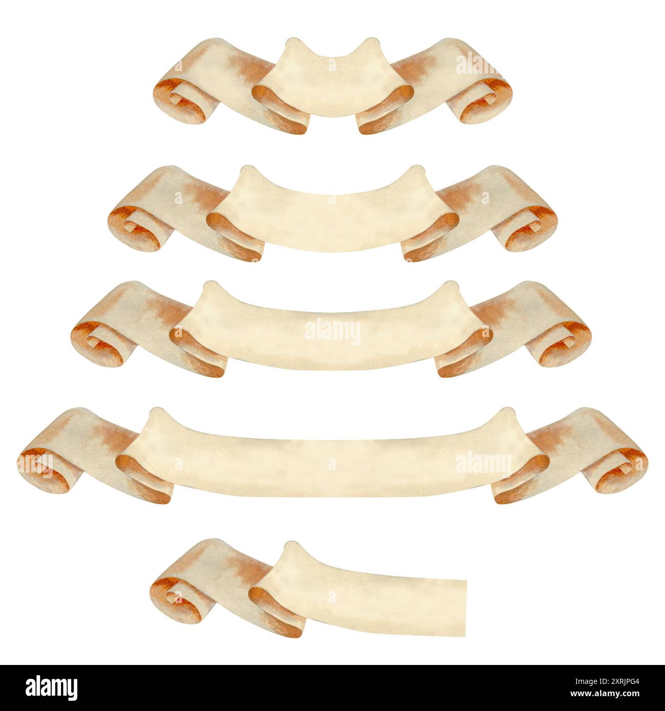 Set of vintage blank beige ribbons for decorative text design in ...