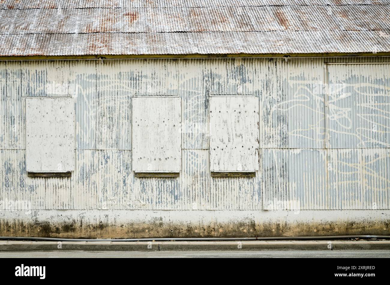 Exterior view of an abandoned, disintegrating building at the ...